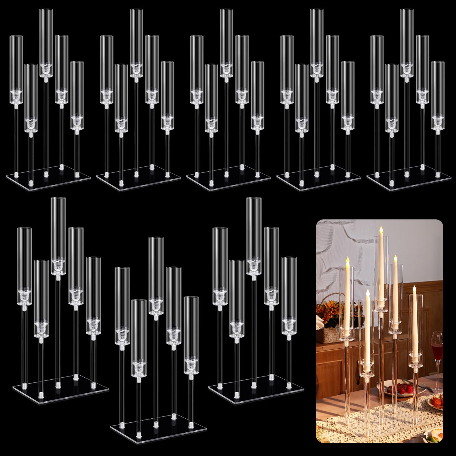 Hushee 4 Set 5 Arms Acrylic Candelabras Centerpieces with 20 Pcs LED ...