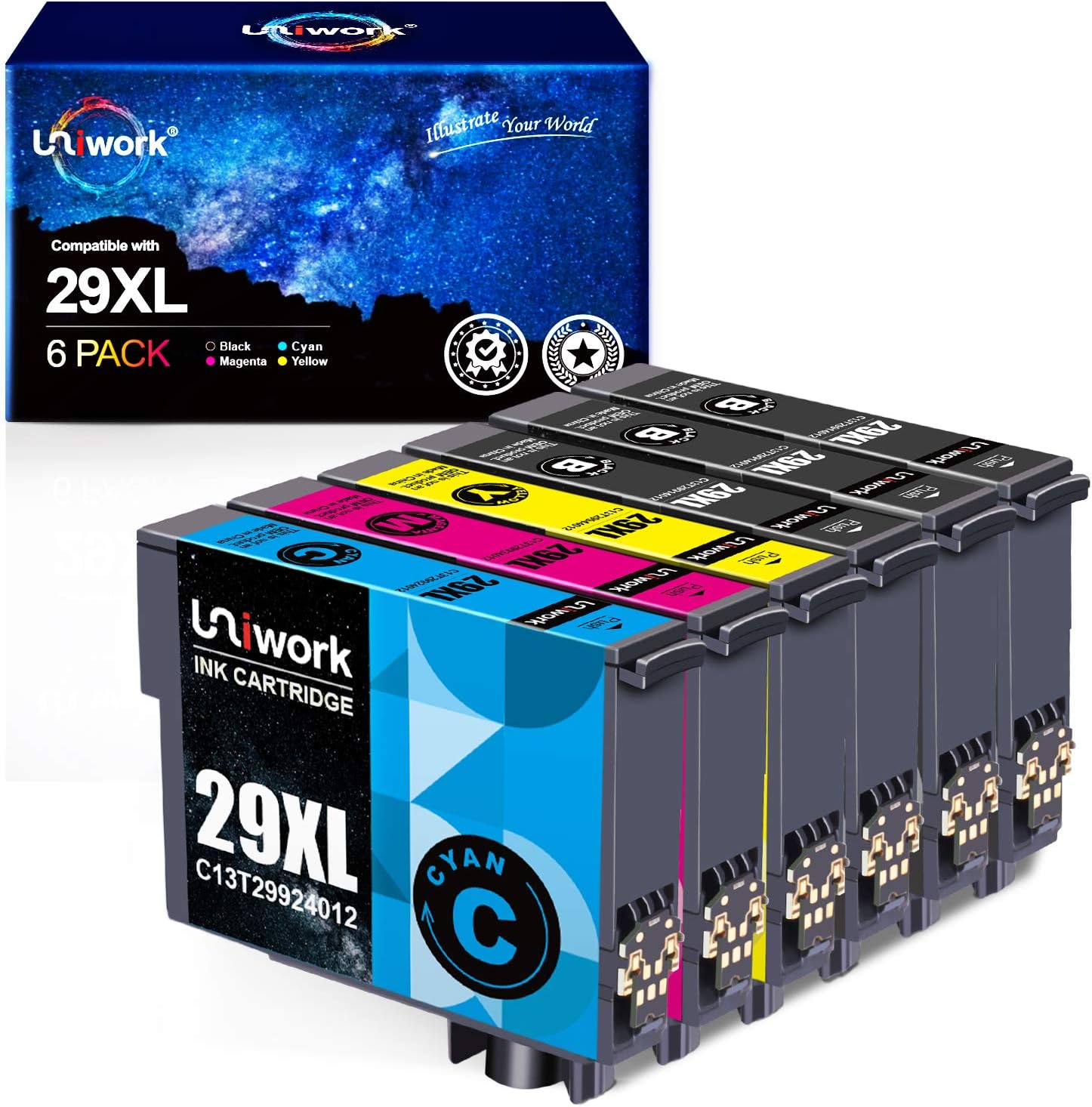 6 Pack Uniwork 29XL Compatible Ink Cartridges Replacement for Epson 29 ...