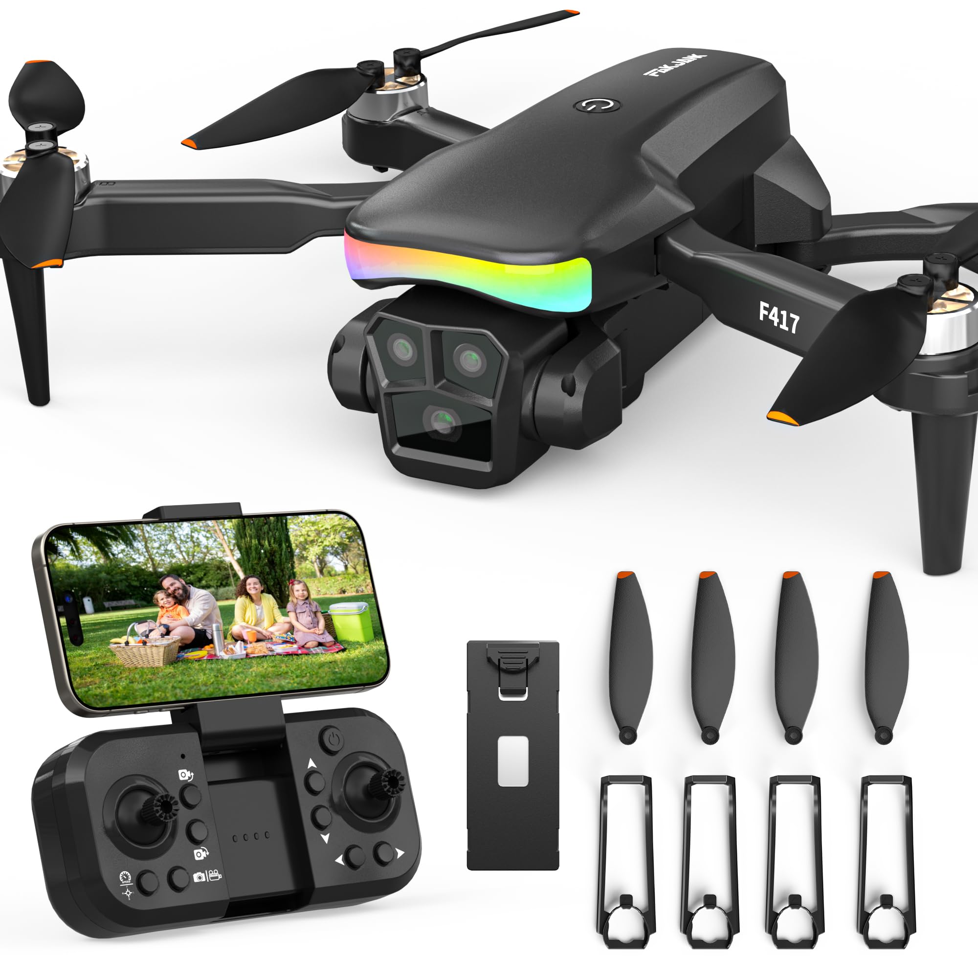 F417 Drone with Camera 1080P for Beginners and Adults,RGB LED Light 90 ...