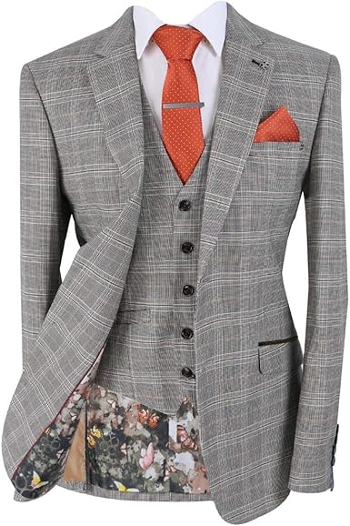 Designer Herren Anzug Quincy Stone Slim Fit Retro Check 3-teilig ...