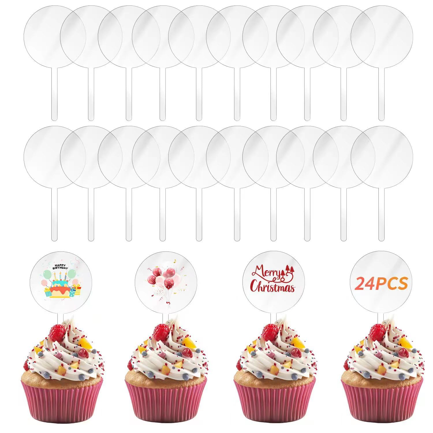 Mua 24 Pcs 2 Inch Clear Blank Acrylic Cupcake Toppers Round DIY Custom ...