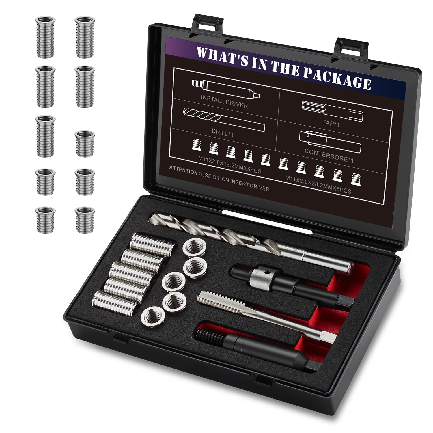 SENNMONN Thread Repair Kit M11X2.0 with Insert HSS Drill, Tap ...