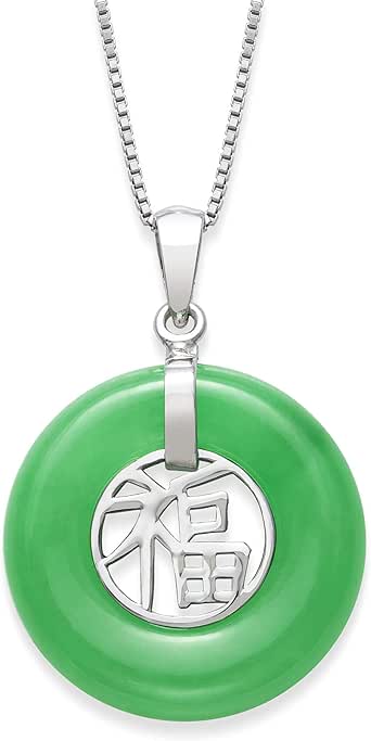 Amazon.com: Sterling Silver Natural Jade Good Luck Necklace Charm, 18 ...