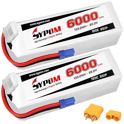 SYPOM 6S Lipos 6000mAh 120C 22.2V Lipo Battery with EC5 and XT90 ...