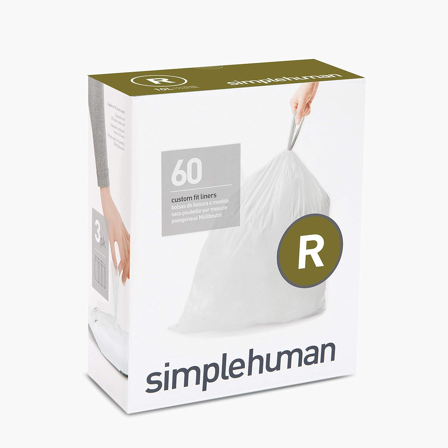 simplehuman Custom fit liners, 3 refill Packs, Code R-10 L/2.6 gallon, White - CW0253: Amazon.ca ...