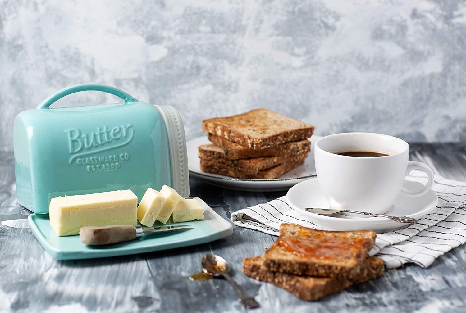 Mason Jar Ceramic Butter Dish with Lid and Handle – Vintage Ceramic ...