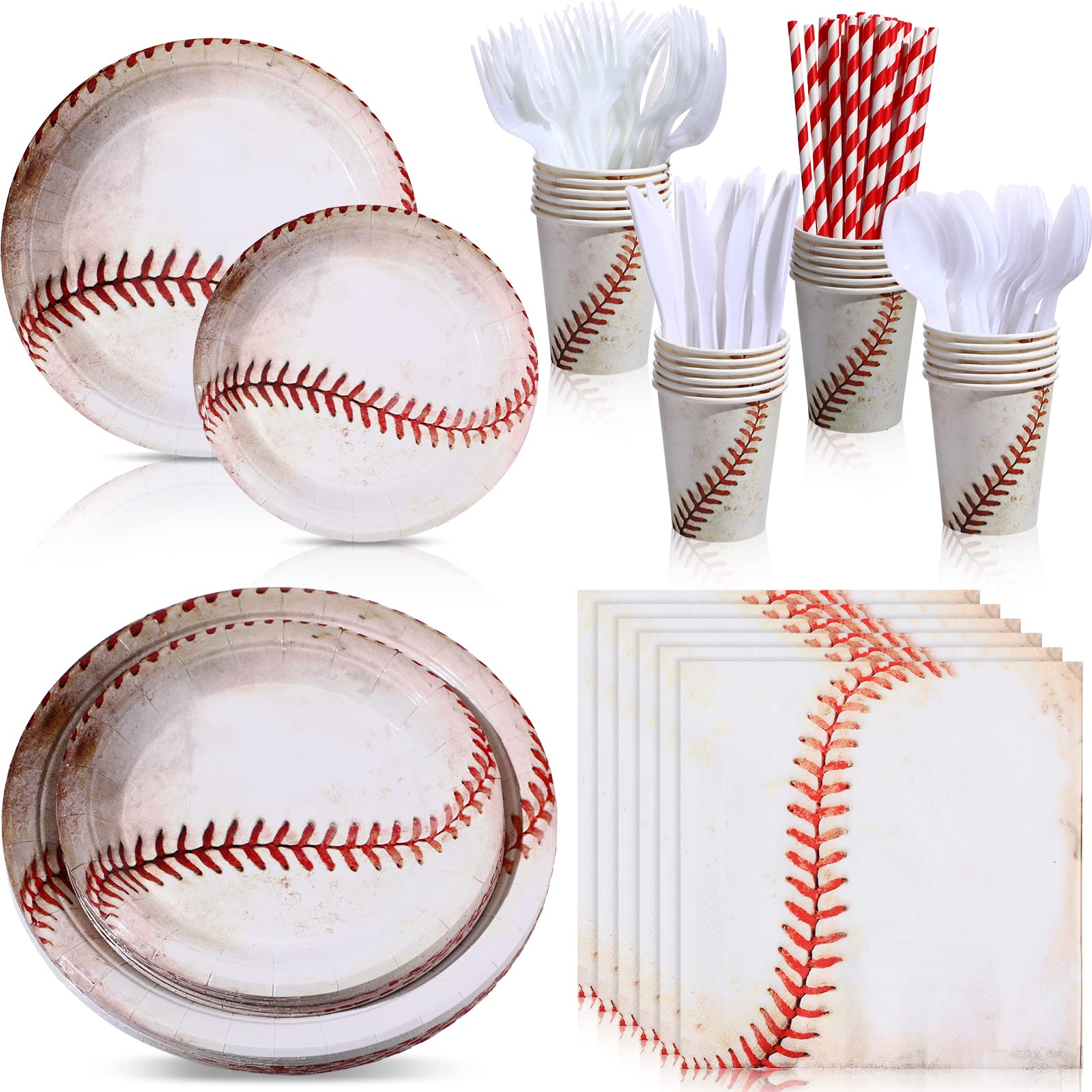 Sawysine 192 Pcs Baseball Party Favors, Disposable Baseball Paper ...