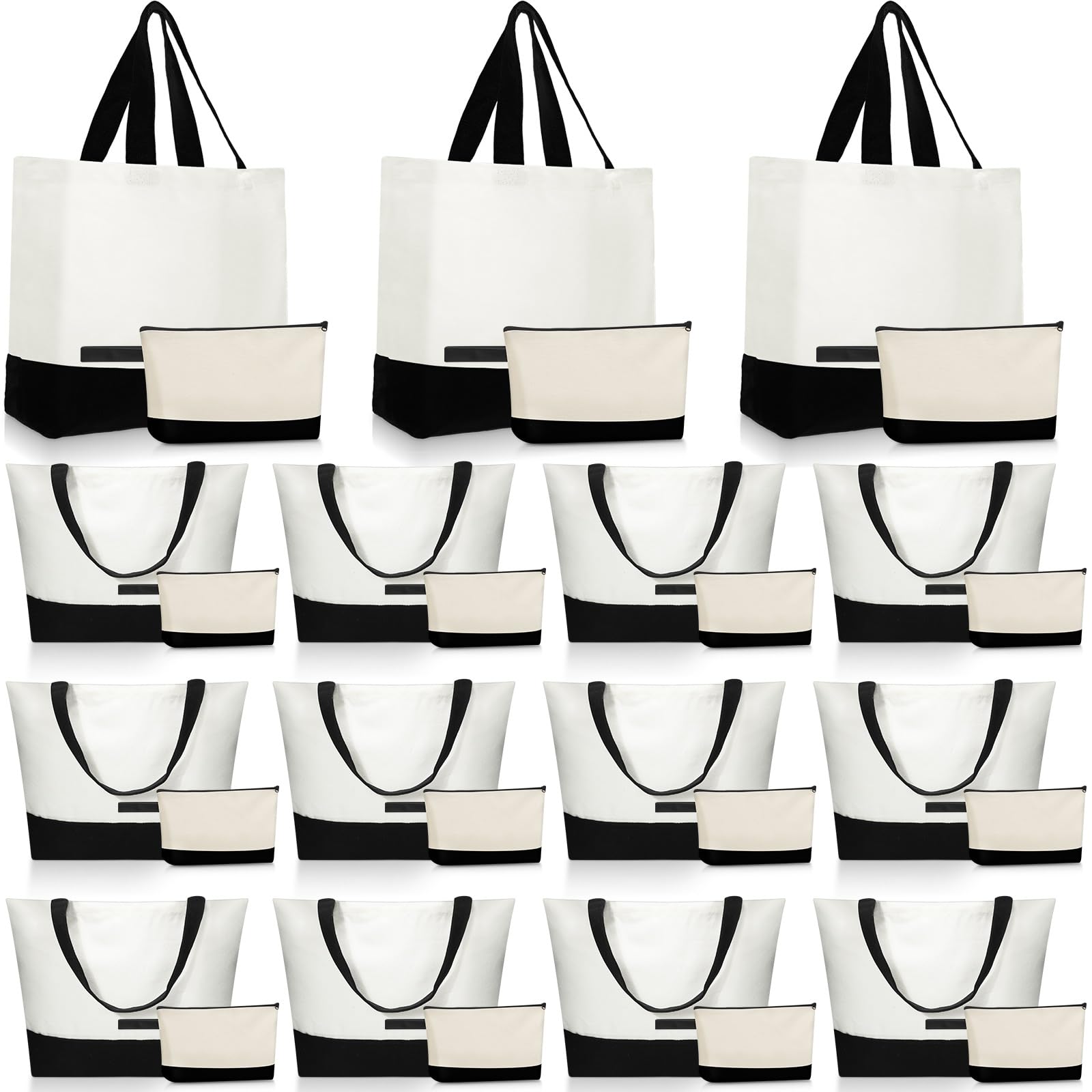 Sanwuta 30 Pcs Canvas Tote Bags Bulk with Zipper Cosmetic Bags 18.5" Reusable Cotton Canvas ...