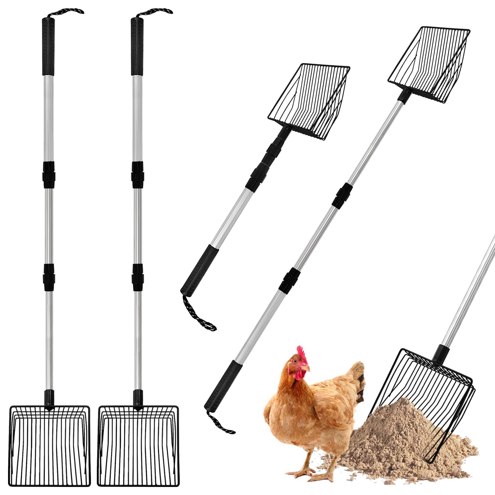 2pack Chicken Poop Scoopers,3 in 1 Adjustable Sifting Shovel for ...