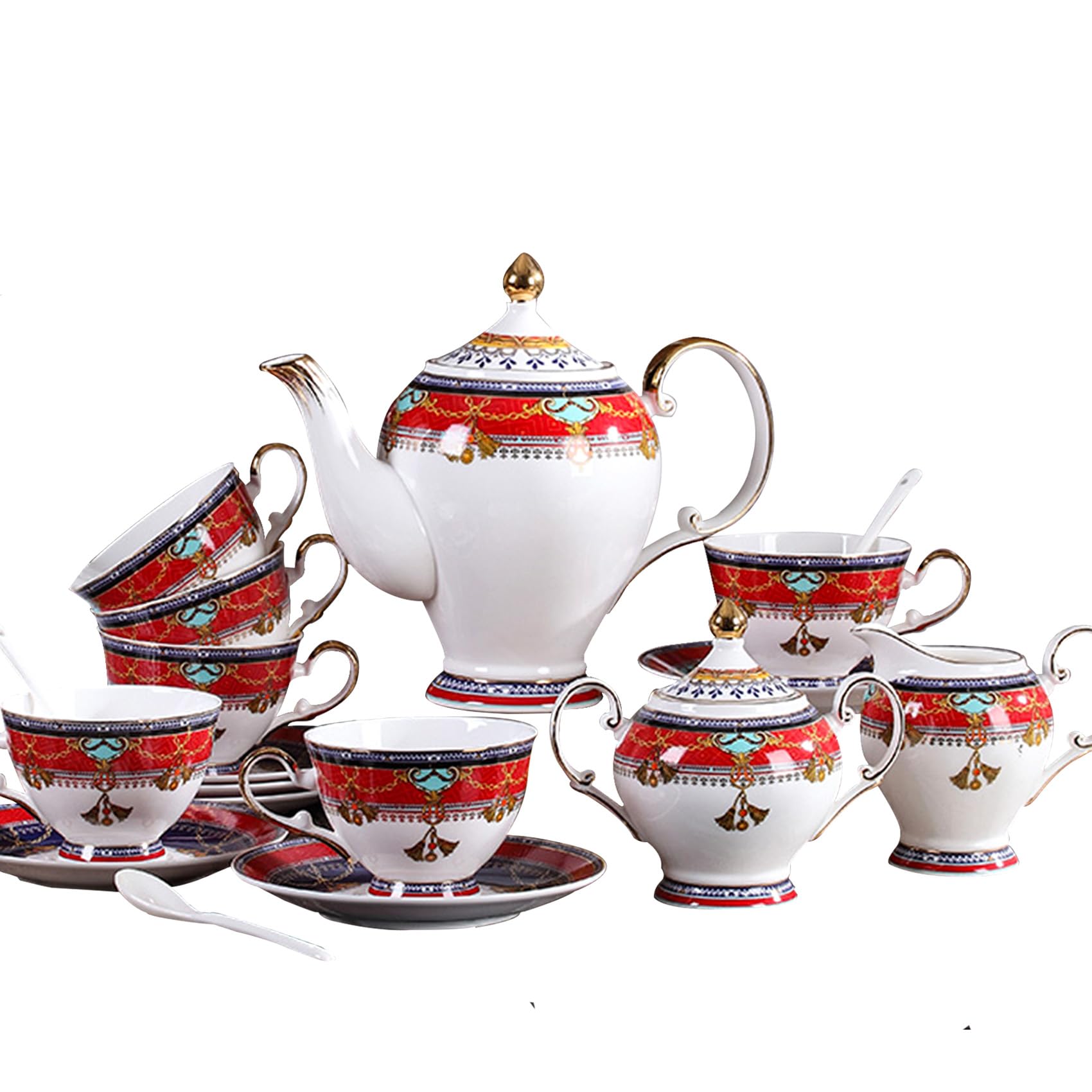 LE POTOCIO Euro Style Bone China Tea Set, Tea Sets For 6 Adults, Bone ...
