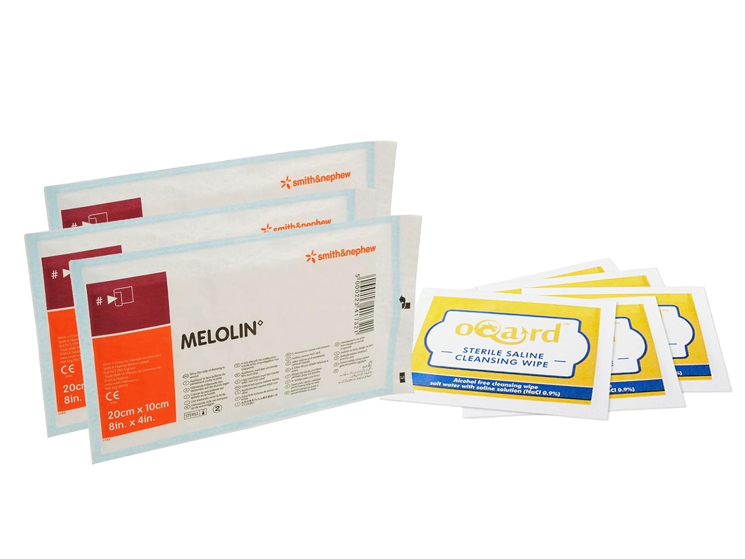 Melolin 20 x 10cm Absorbent Dressing Pad with Oqard Saline Moist Wipes ...