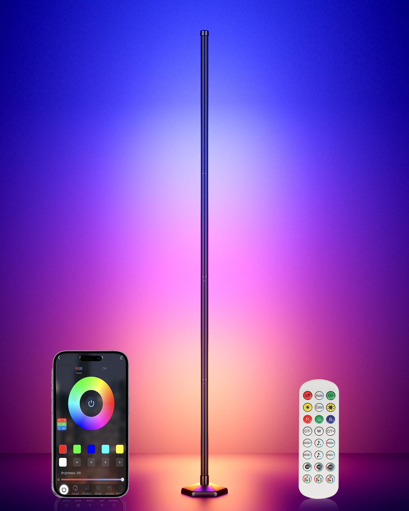 WISIMMALL RGB Corner Floor Lamp, 65" Color Changing LED Corner Lamp ...
