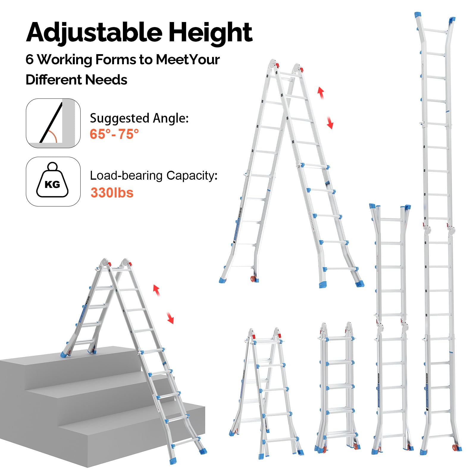 LUISLADDERS Ladder, A Frame 5 Step Ladder Telescoping Ladder, 19 Ft ...