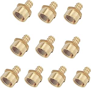 (Pack of 10) EFIELD Pex 1/2 Inch x1/2 Inch Female NPT Adapter Brass Crimp Fittings-Lead Free ...