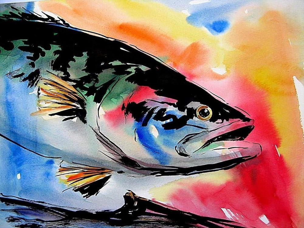 Amazon.com: Bright Bass Watercolor print 8X10 Best cottage decor ...