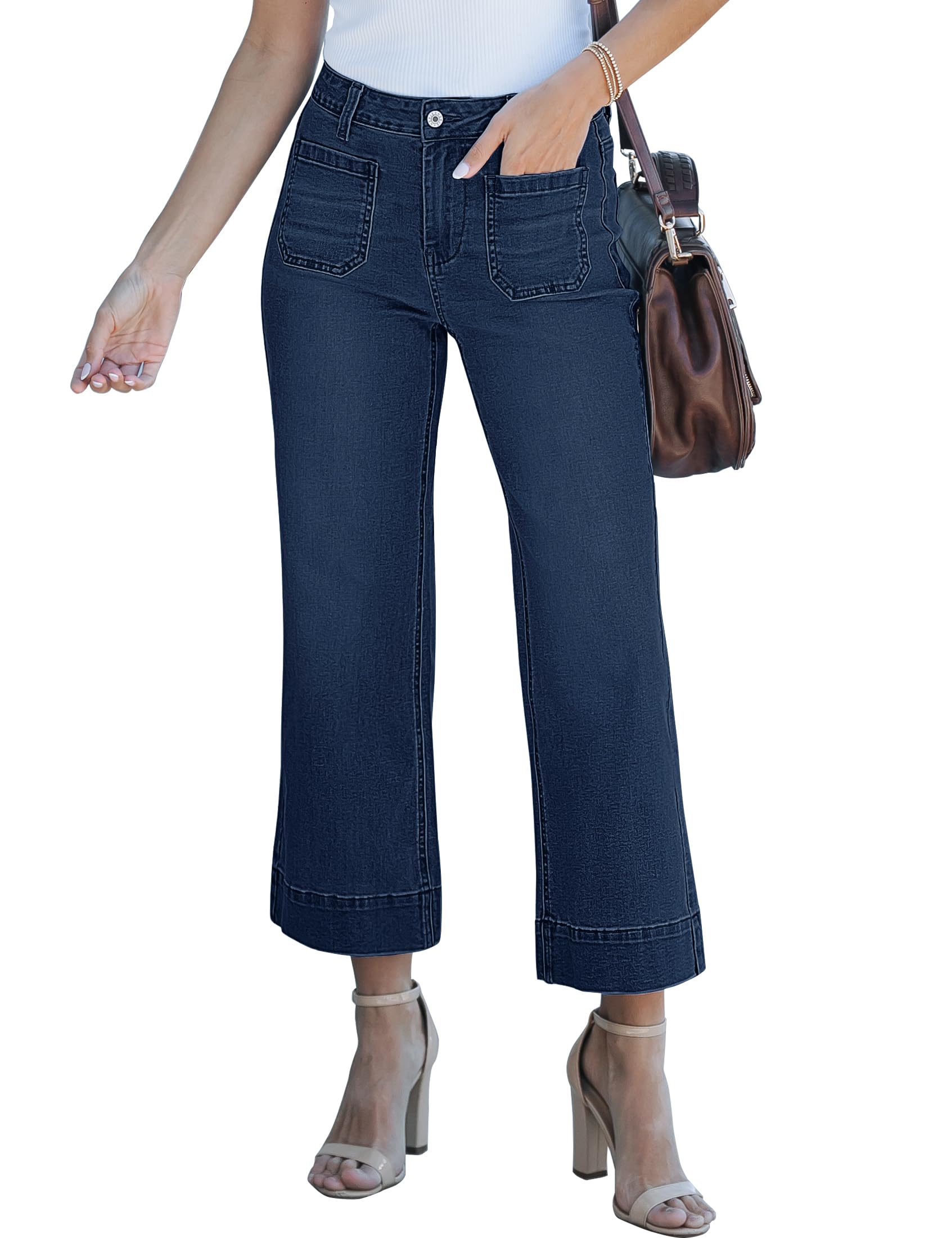 luvamia High Waisted Cropped Wide Leg Jeans for Women Casual Flared ...