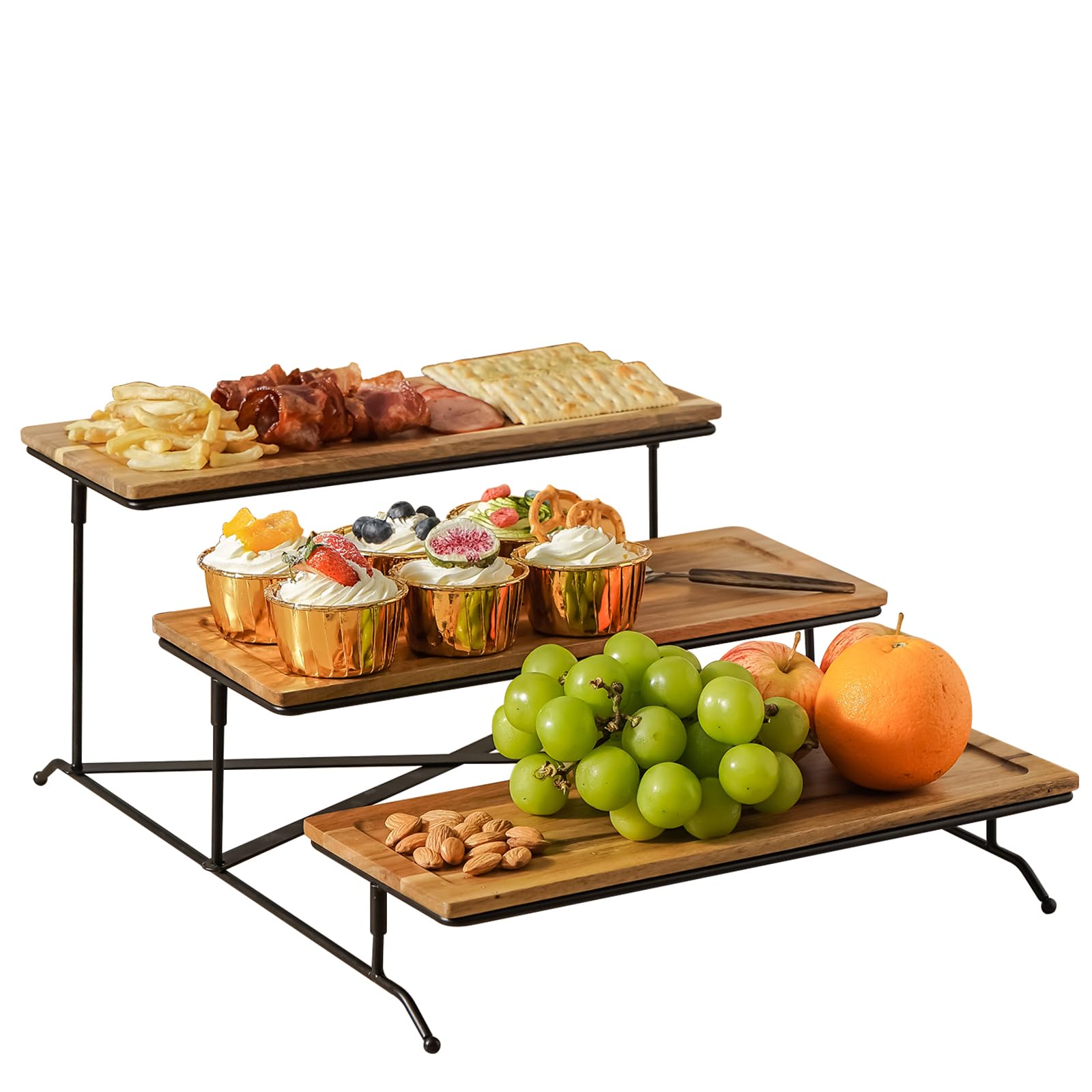 ZONEYILA 3 Tier Serving Stand with Wooden Serving Platter, Tier Serving ...