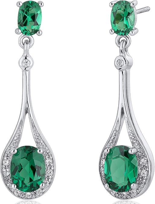 Revoni Glamorous 3.50 Carats Emerald Oval Cut Dangle Earrings in ...