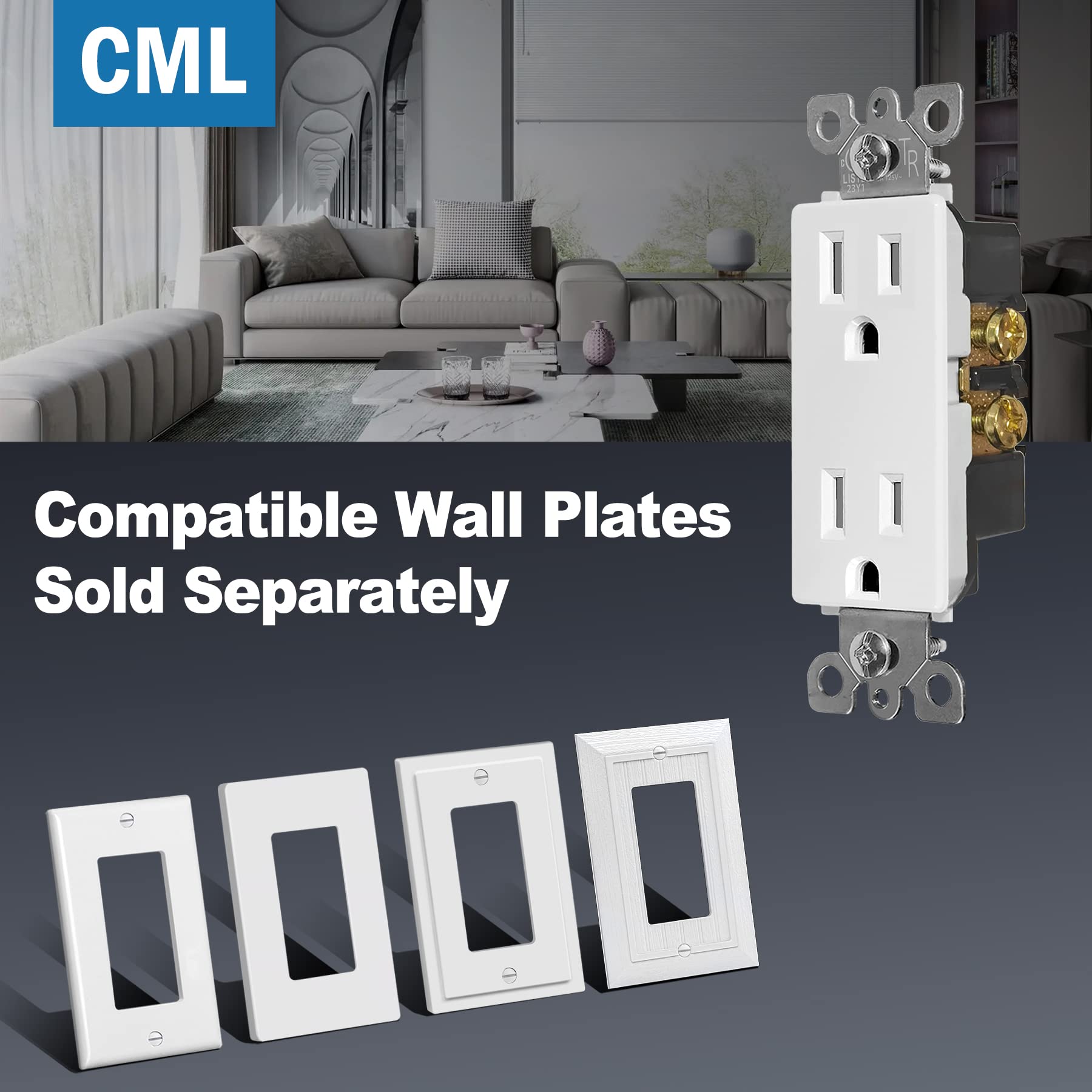 CML 15 Amp Decorator Wall Receptacle Outlet, Child-Safe Tamper ...