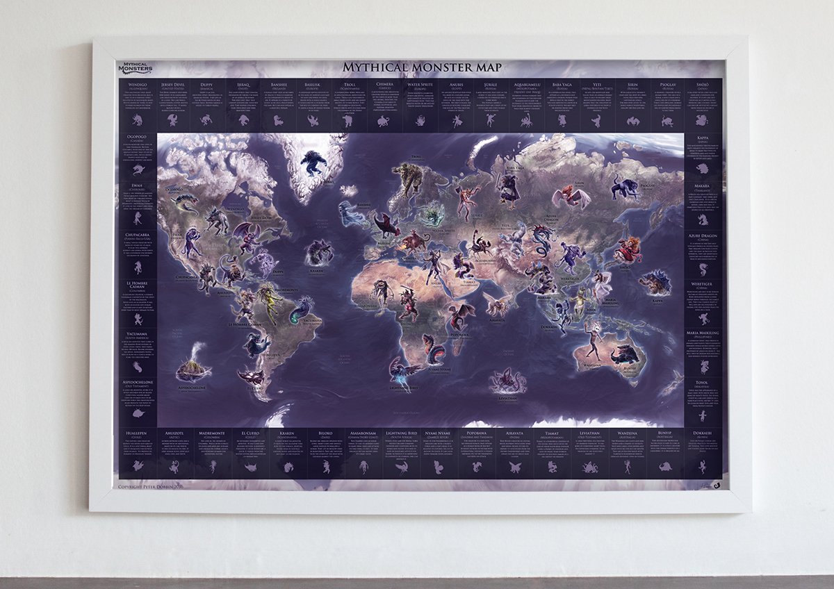 Mythical Monster Map - Legendary Monsters of the World Illustrated ...