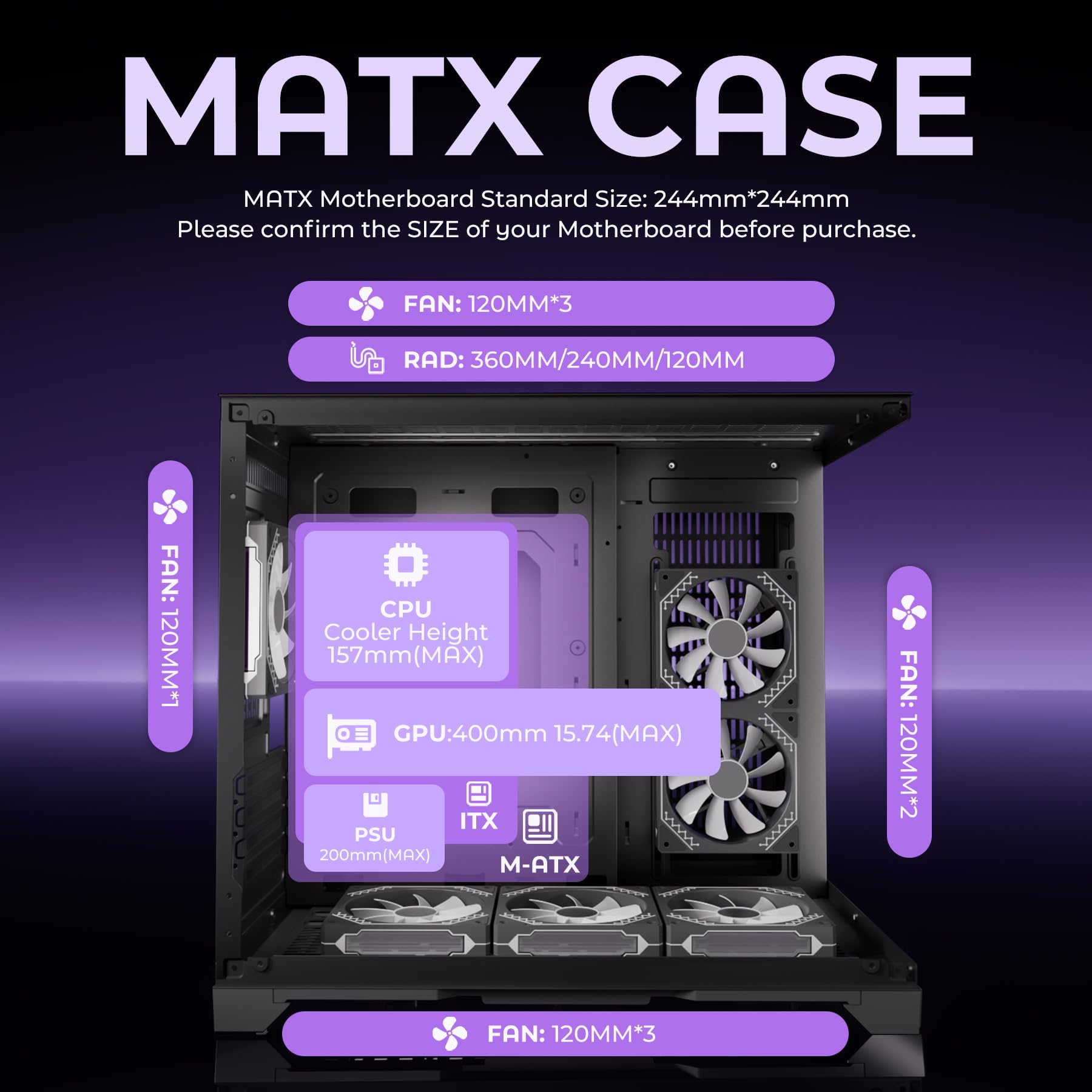 Mua MATX PC Case with 6 ARGB Fans Pre-Installed, Panoramic Tempered ...