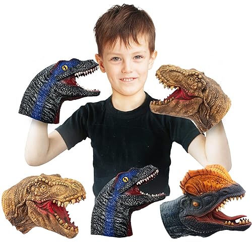 Yolococa Dinosaur Hand Puppets Realistic Latex Soft Animal Head Toys ...