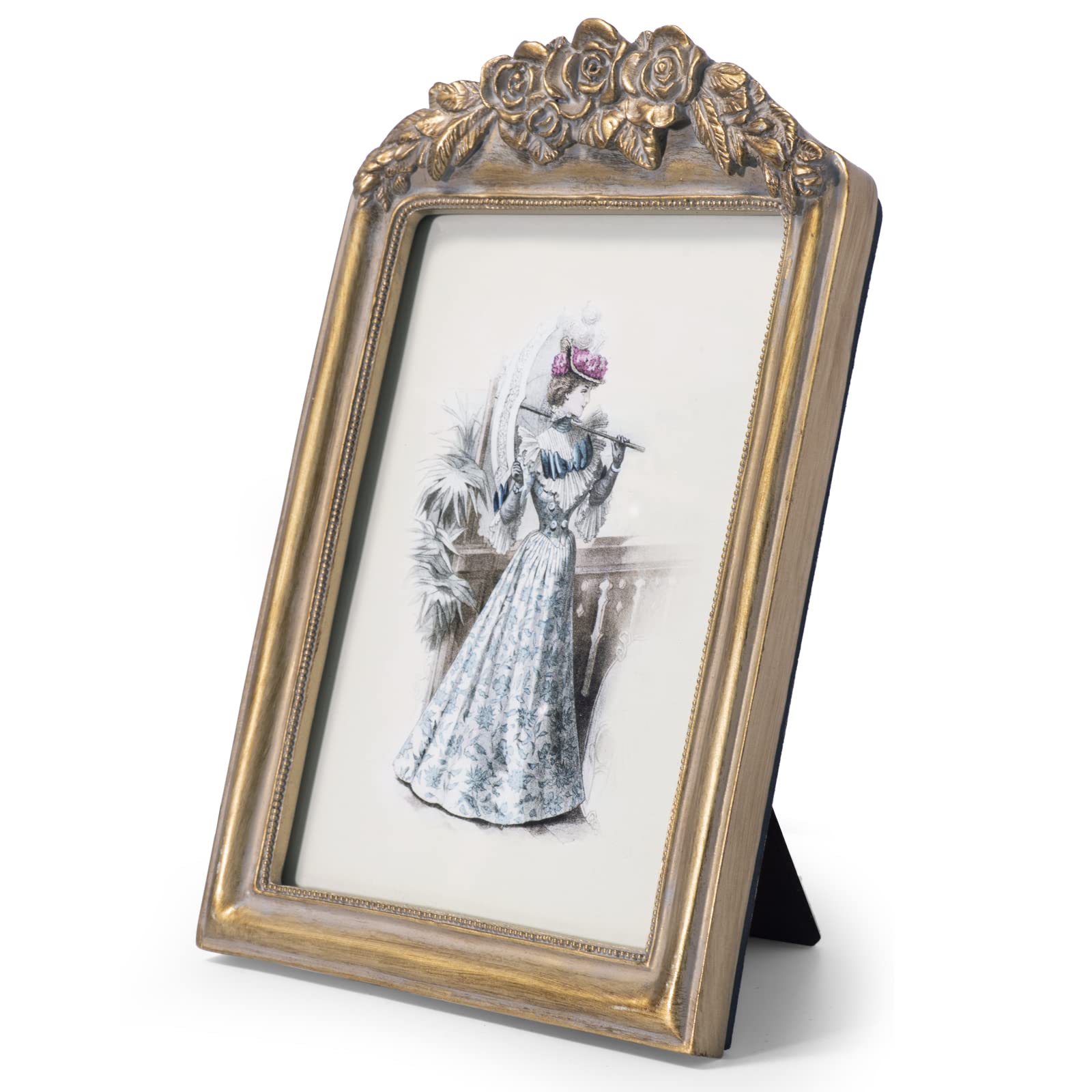GUOER Vintage 5x7 Picture Frame with Flower Antique Ornate Table Top ...