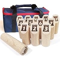 Kubb Skittle Scatter Smite Numbers Tossing Game with Hardwood Pins Including Carry Bag Viking ...