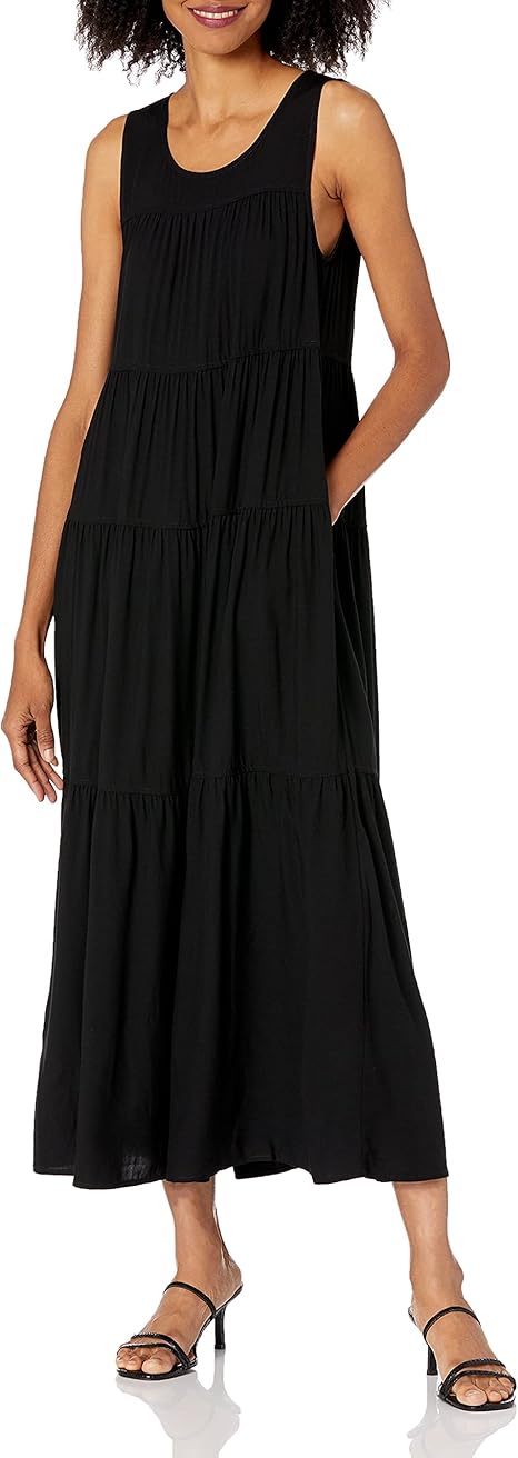 Max Studio Women's Tiered Sleeveless Maxi Dress, Black, Extra Large ...