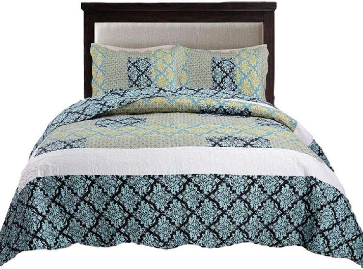Amazon.com: Tache Ivy Blue Patchwork Bedspread Quilt 3 Piece ...