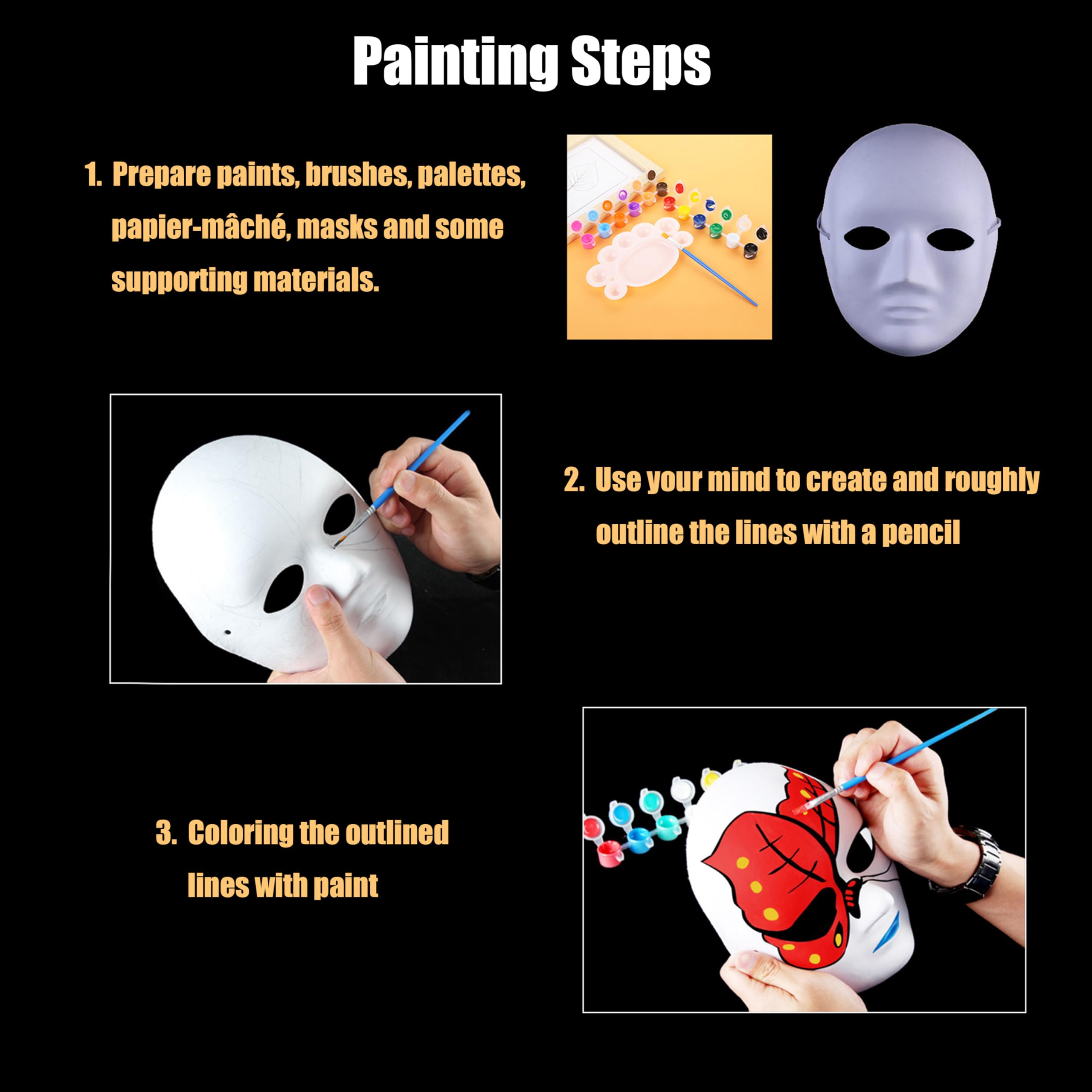 WoshilaoDS 10 Pcs DIY Full Face Masks, Blank White Paintable Paper ...