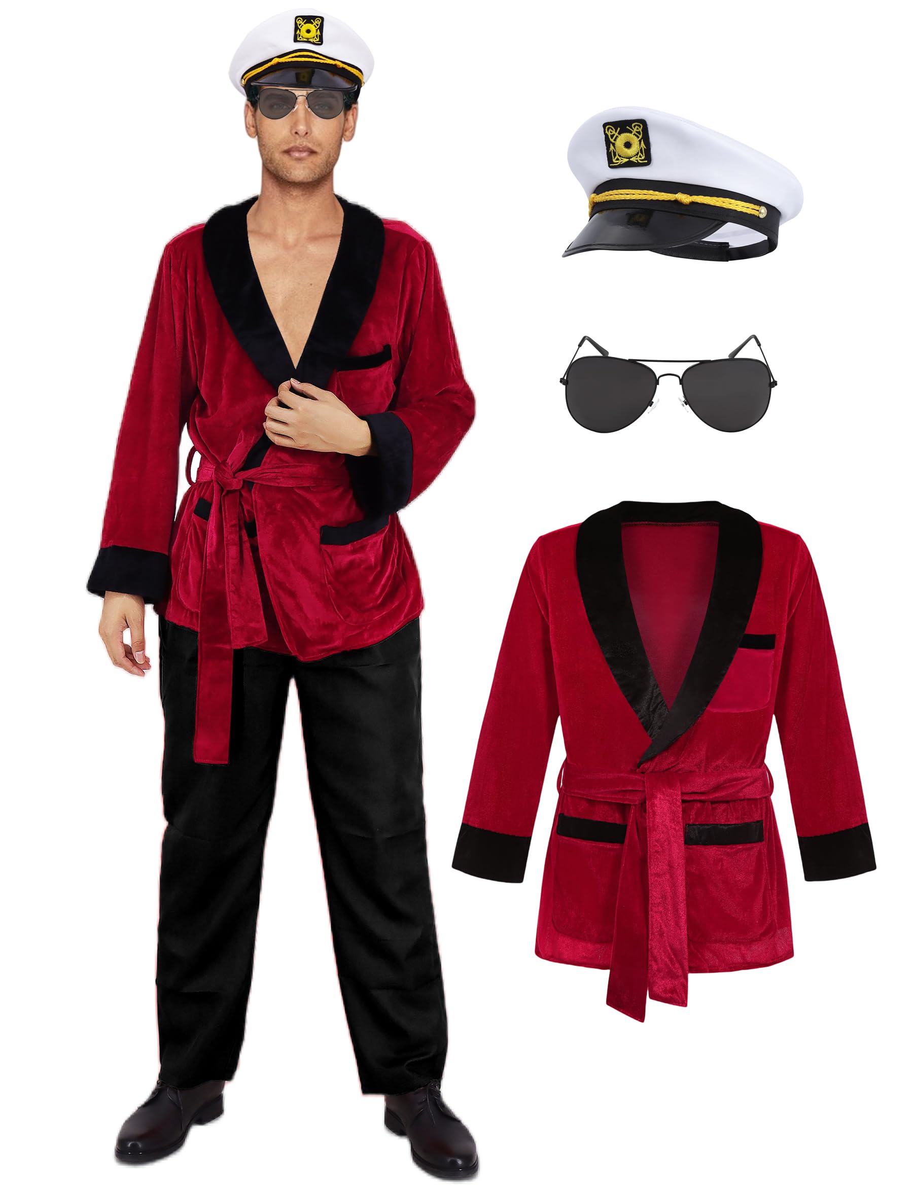 Oumbivil Red Robe Men Costume Captain Costume Adult Women Hallowen ...