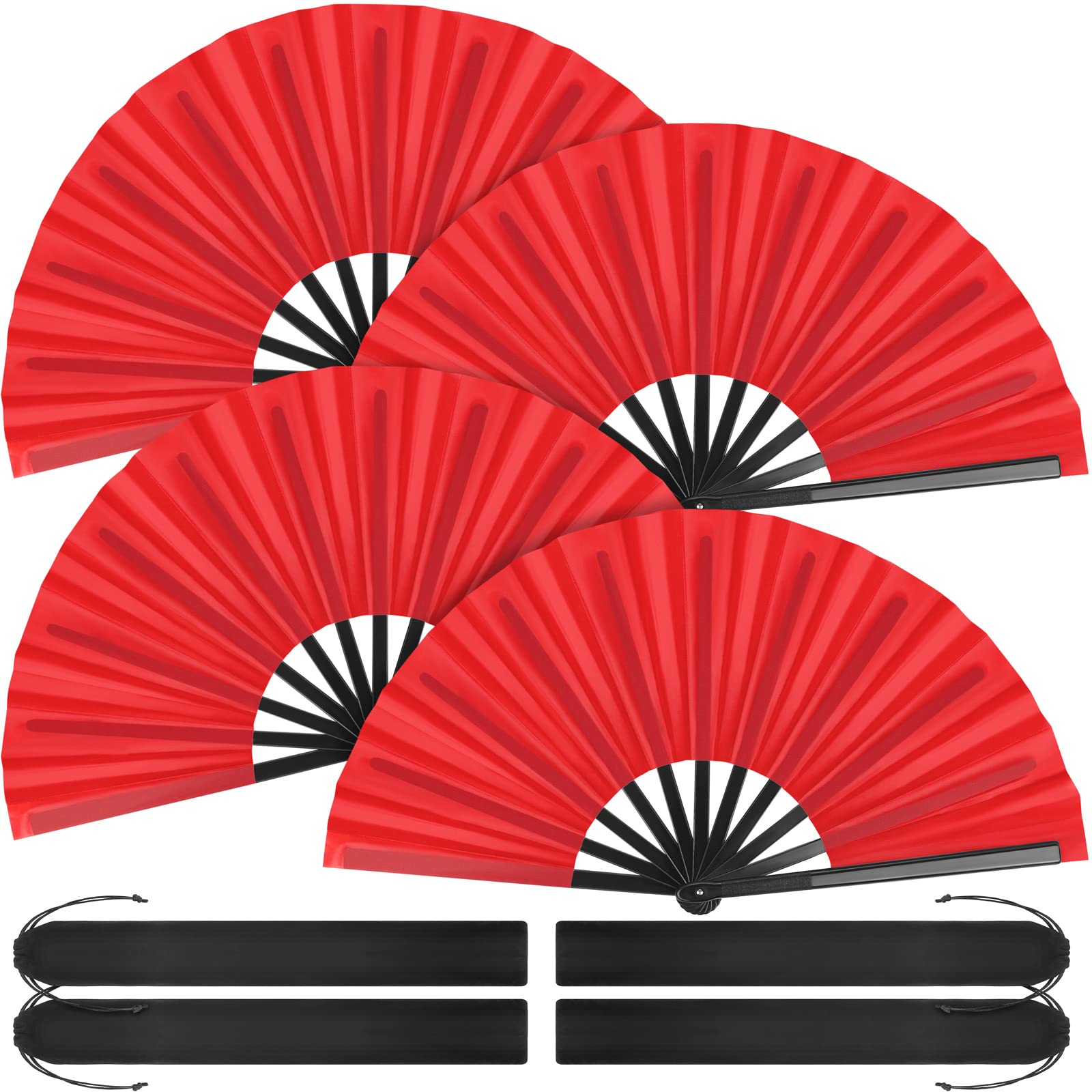Aodaer 4 Pack Large Silk Folding Fans Handheld Fans Chinese Kung Fu Tai ...