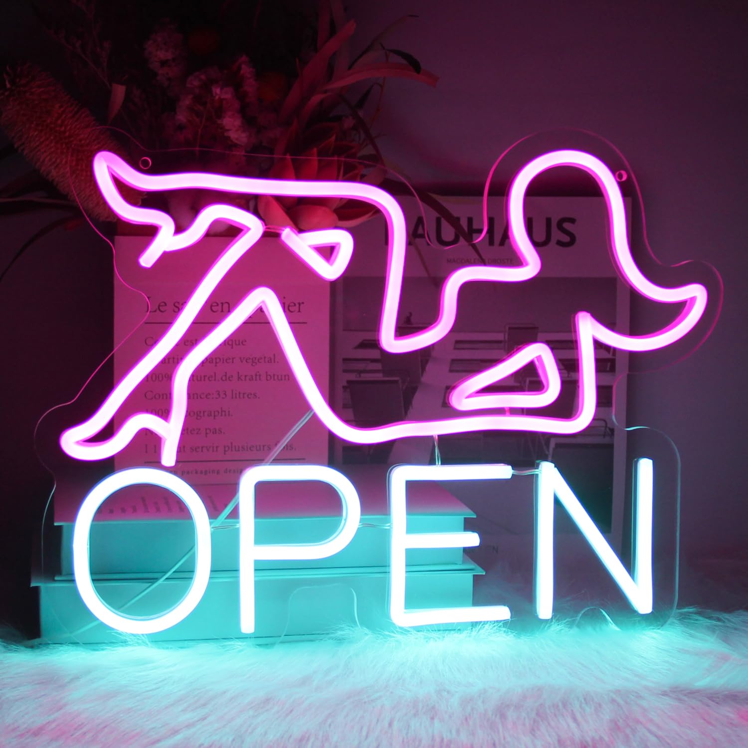 Open Neon Sign Bar LED Sign Pink Lady Neon Signs for Wall Decor Blue ...