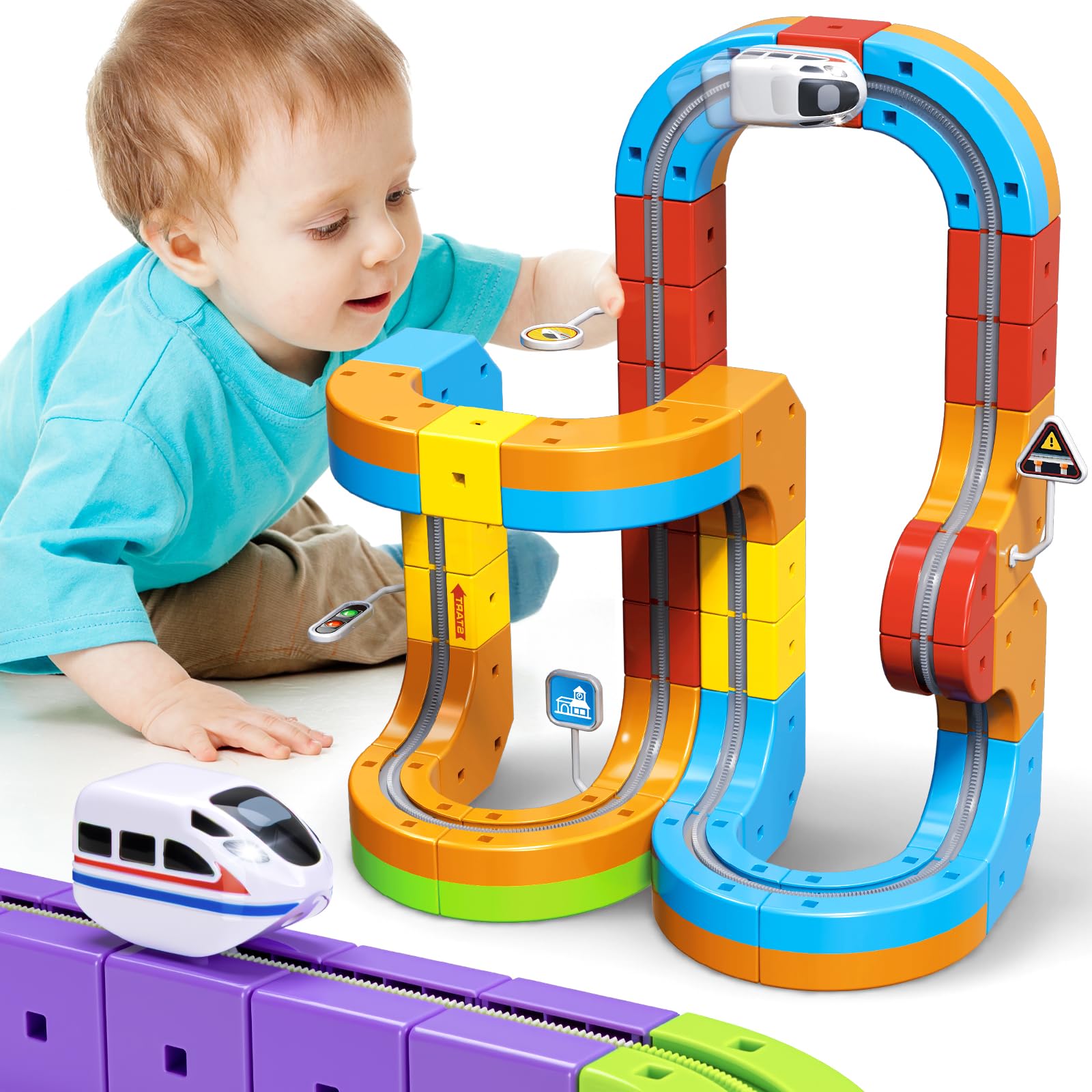 KlickRail Electric Train Set Flexible Race Track for Kids 4 6 7 8, 48 ...