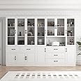 Amazon.com: Hitow Tall Bookshelf with Glass Doors & Drawers, 2 Piece ...