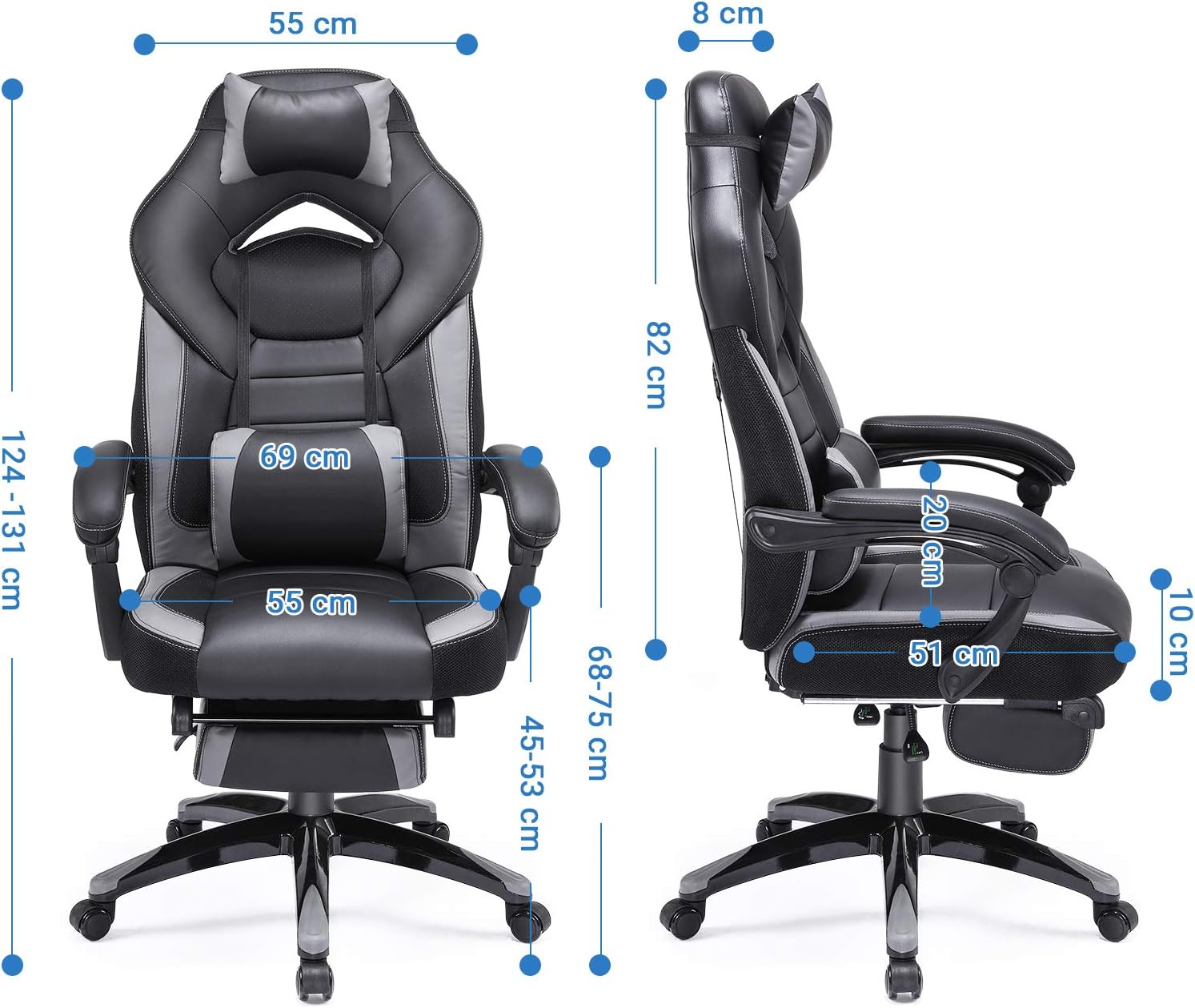 SONGMICS Gaming Chair, Office Racing Chair with Footrest, Ergonomic ...