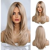 Kalyss Women's Long Curly Wavy Ombre Blonde Dark Rooted Premium ...