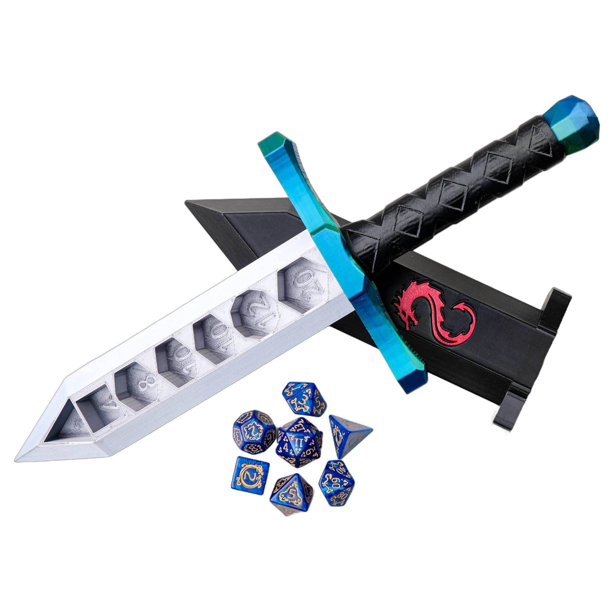 3D BEST-Q Dice Sword Holder (Dragon-Patterned 7PCS D20 Dice Set ...