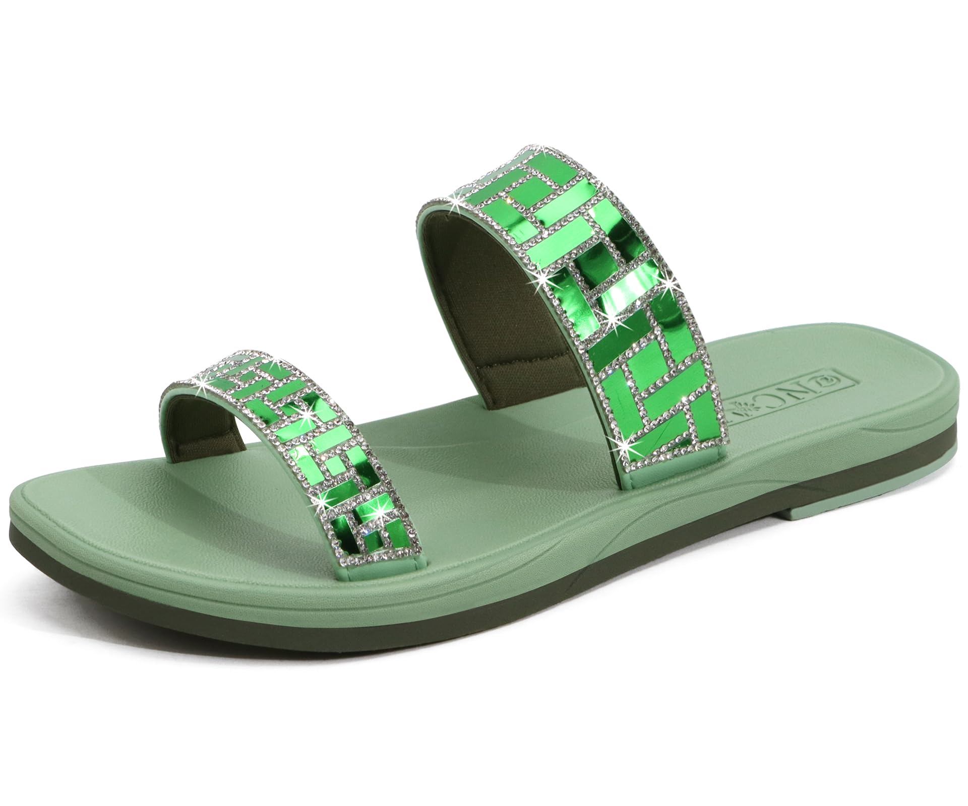 ONCAI Rhinestones Slide Sandals for Women with Glittery Trendy Square ...