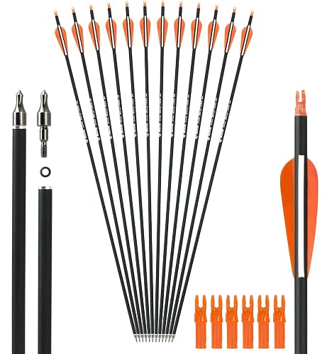 Musen 28"/30" Carbon Archery Arrows, Shaft Spine 500 with Removable ...
