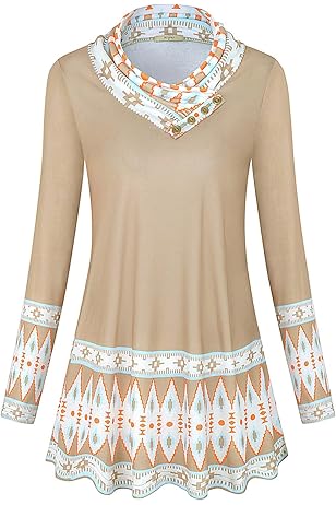 Women's Long Sleeve Cowl Neck Form Fitting Casual Tunic Top Blouse