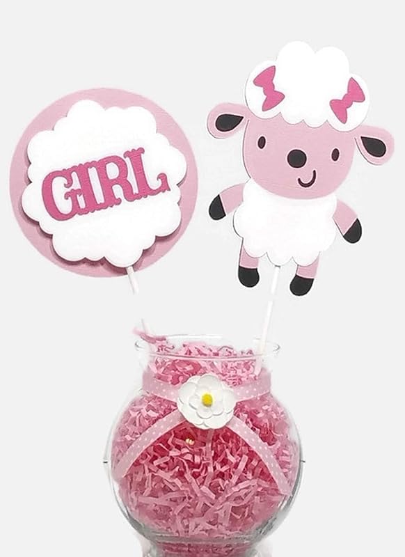 Amazon.com: Baby Girl Sheep Lamb Centerpiece Sticks Pink & White Cake ...