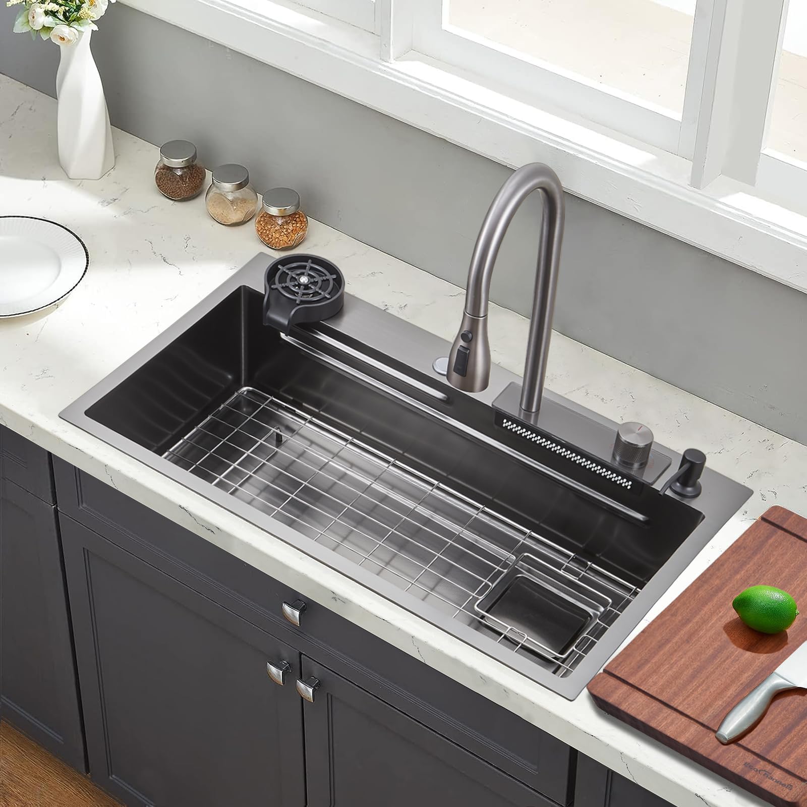 ECTbicyk Waterfall Kitchen Sink, 32Inch Single Bowl Stainless Steel ...