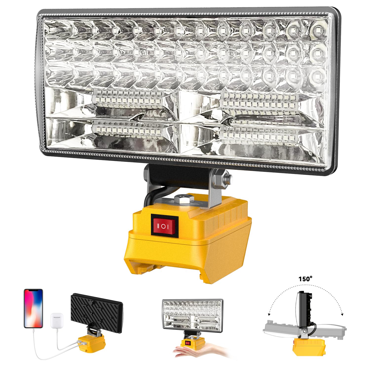 8" Cordless LED Work Light for Dewalt 20V Battery, Two Levels ...