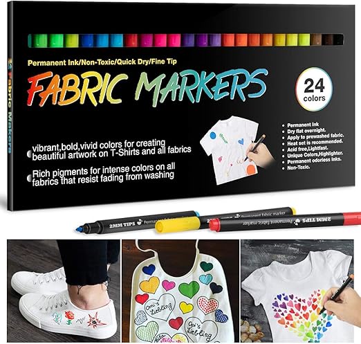 24 Fabric Pens Permanent for Clothes White T Shirt Design Kit Canvas ...