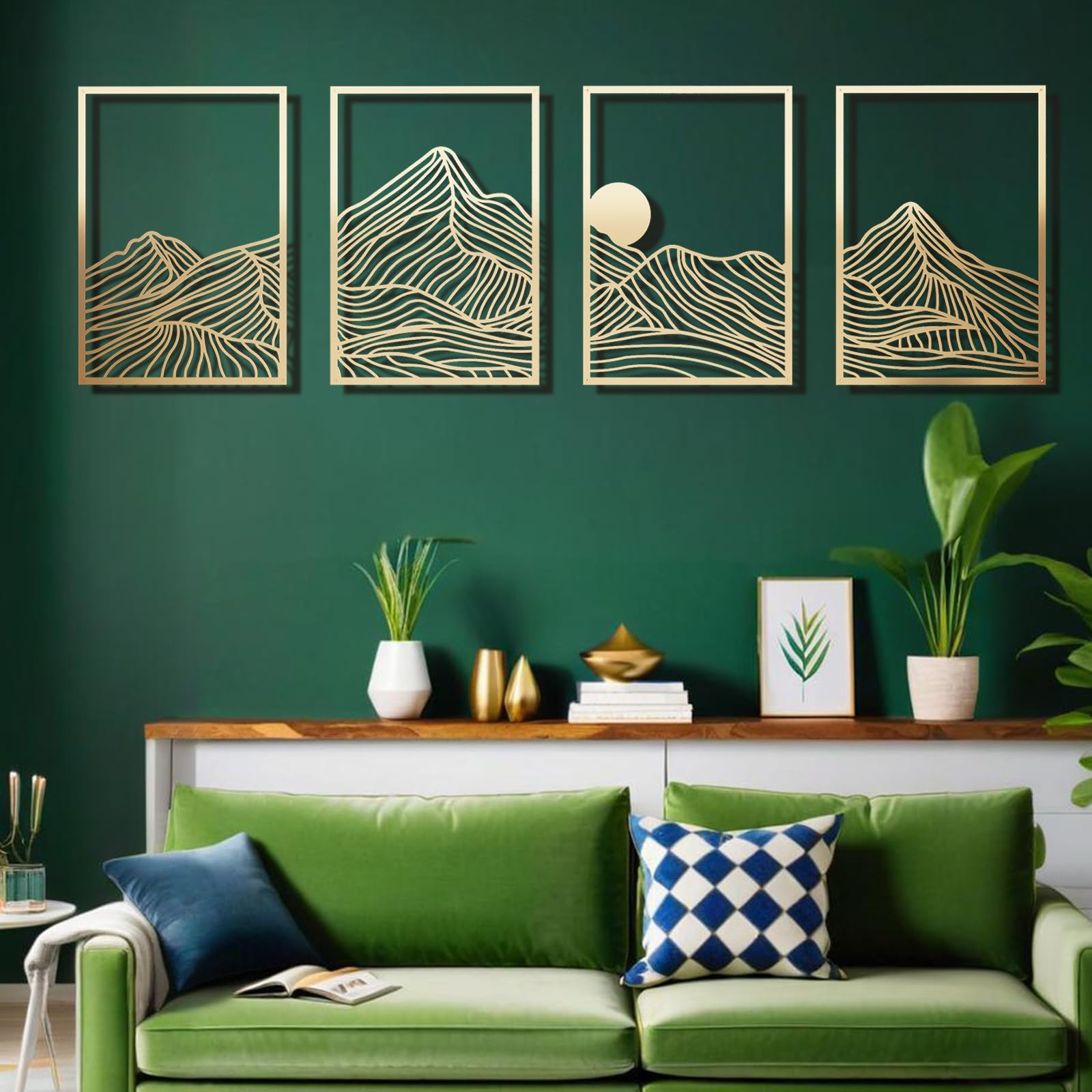 Gold Sunrise Wall Decor Set of 4, Mountain Sunset Metal Wall Art ...