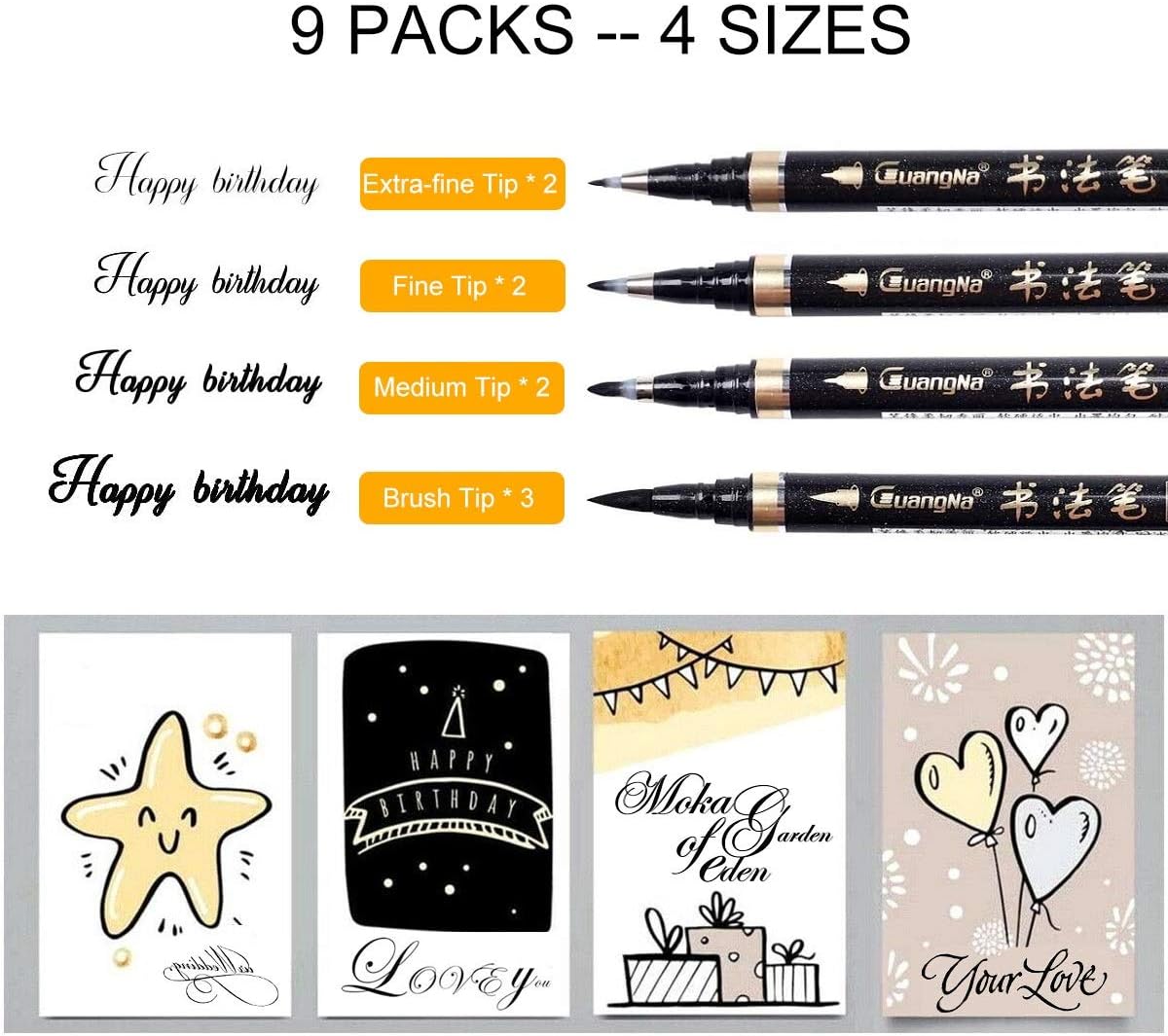 Calligraphy Pens, Gelanty 9Pcs Calligraphy Set Brush Pens for Beginners ...