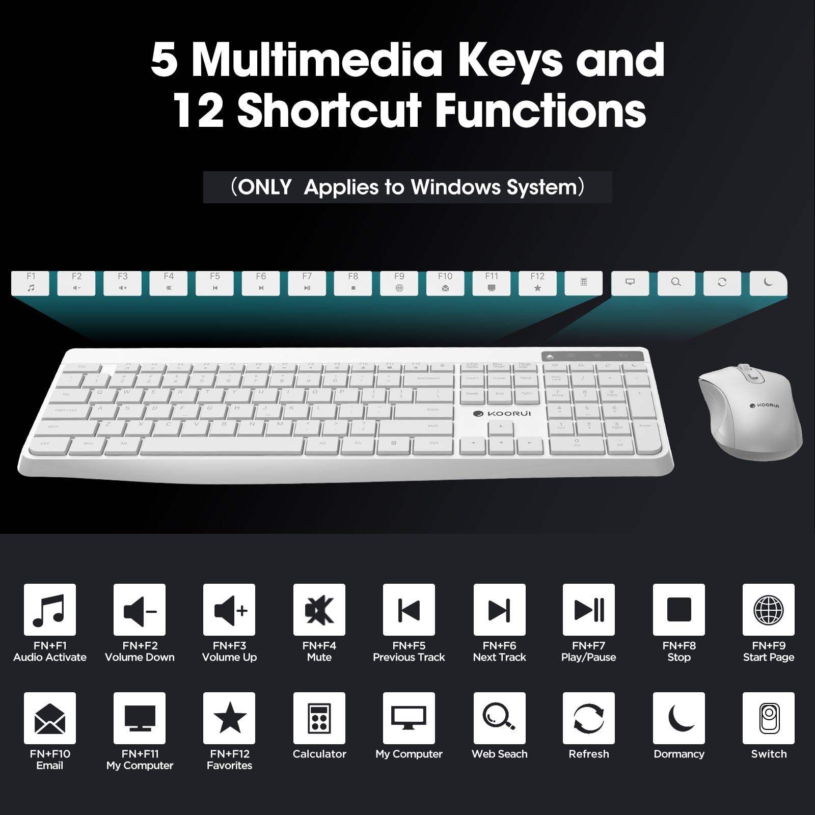 Mua Wireless Keyboard and Mouse Combo,KOORUI 2.4G Silent Full Size ...
