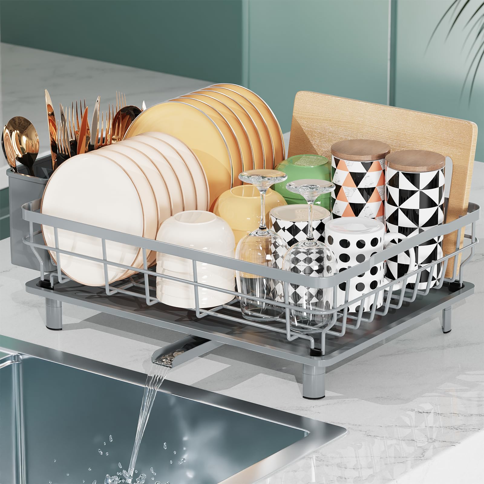 LIONONLY Large Dish Drying Rack with Drainboard, Stainless Steel Dish ...
